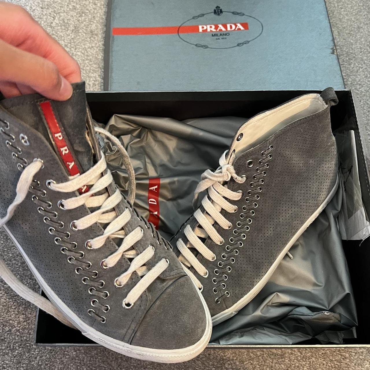 want to sell prada grey trainers size uk 7 pls... - Depop