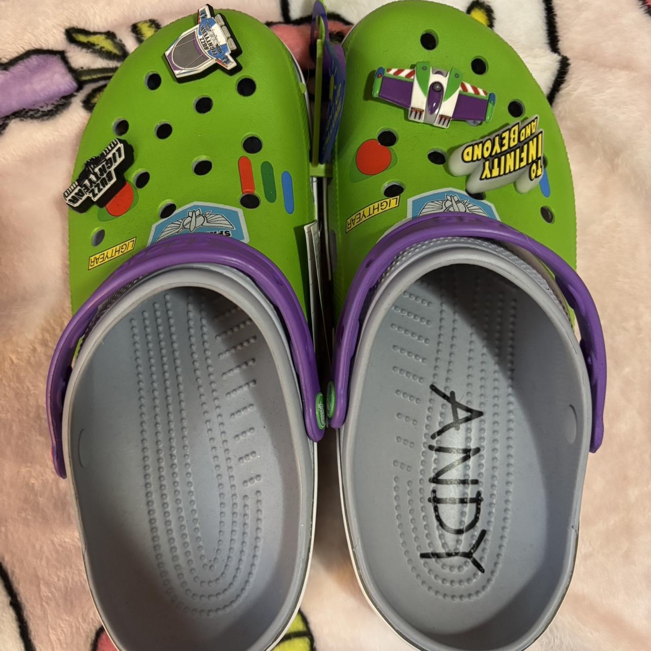 Brand New Green and purple Buzz Lightyear Crocs... | Depop