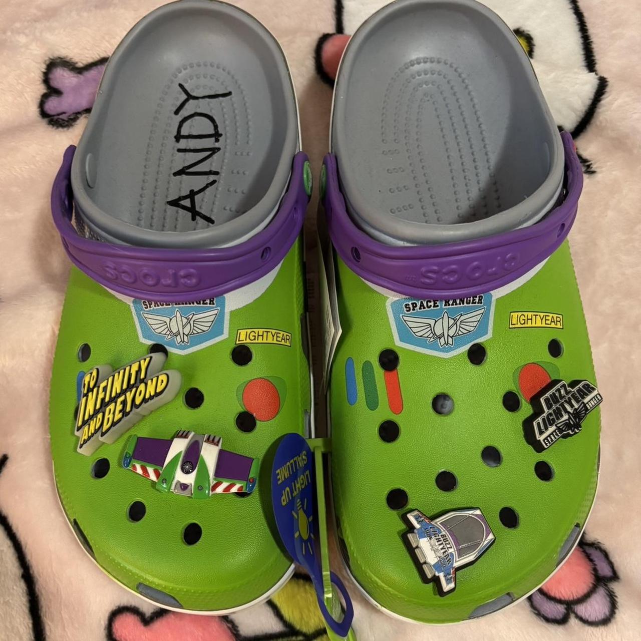 Brand New Green and purple Buzz Lightyear Crocs... | Depop