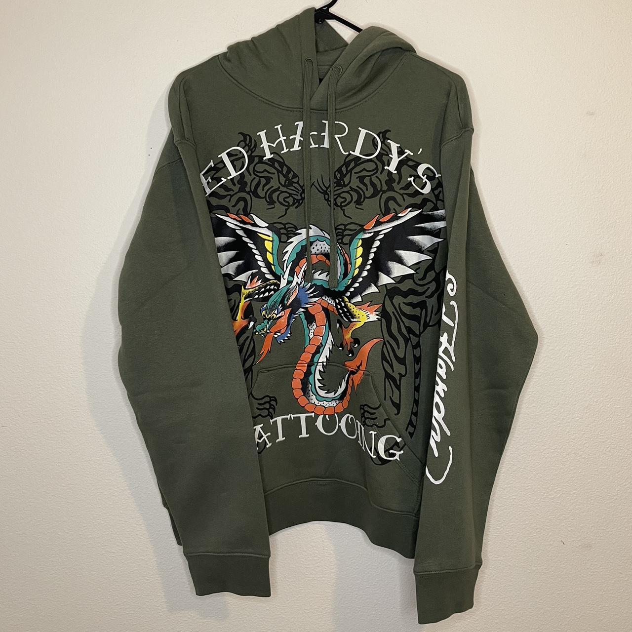 green ed hardy hoodie size : L brand new with tags... - Depop