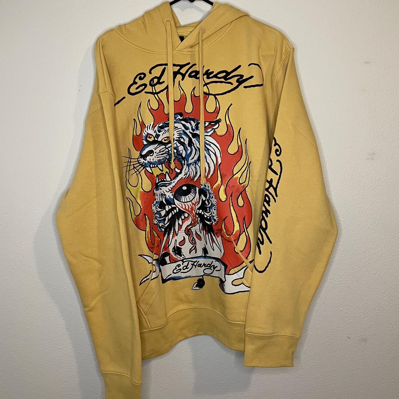 yellow ed hardy hoodie size : L brand new with... - Depop