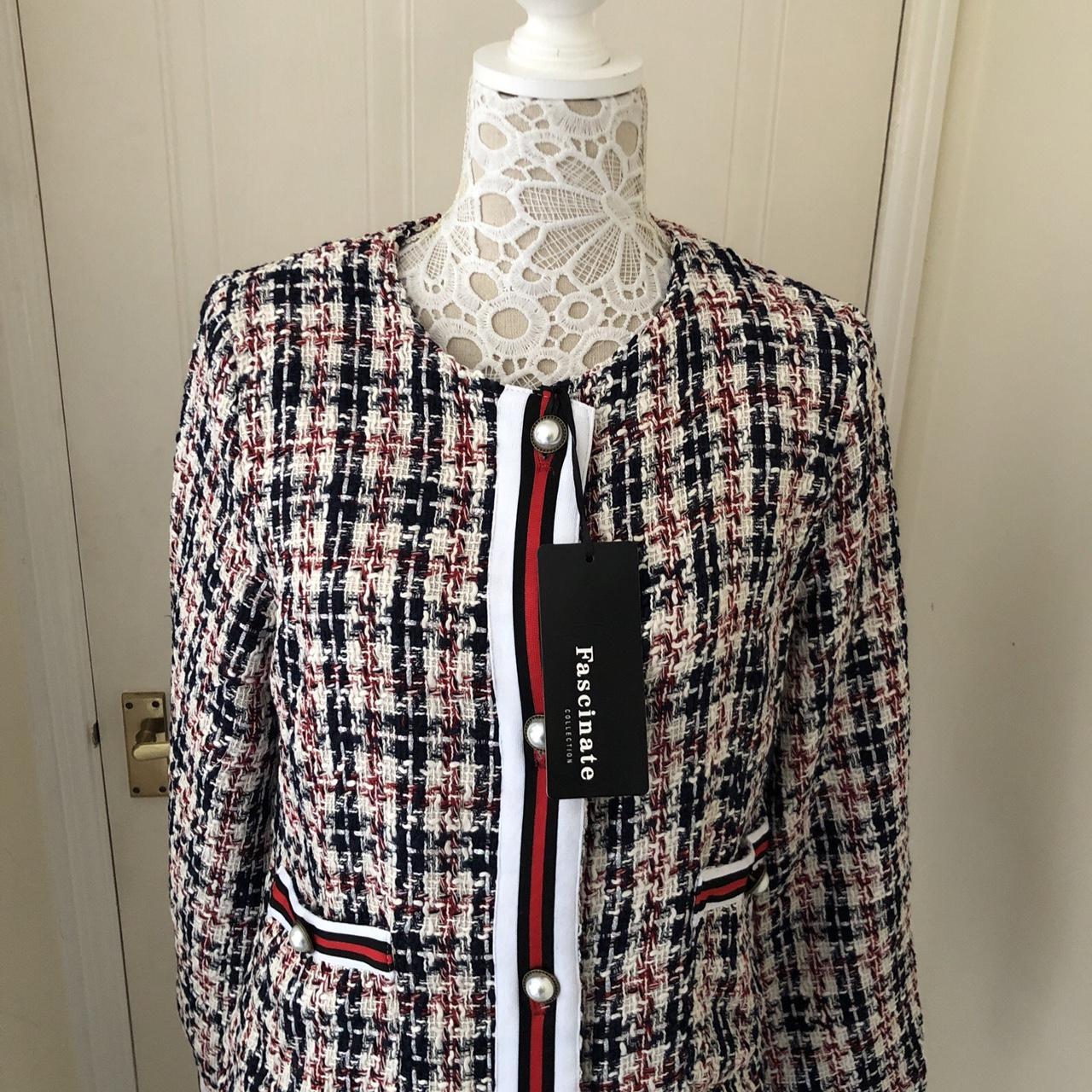 Fascinate Tweed box jacket with stripe webbing and... - Depop