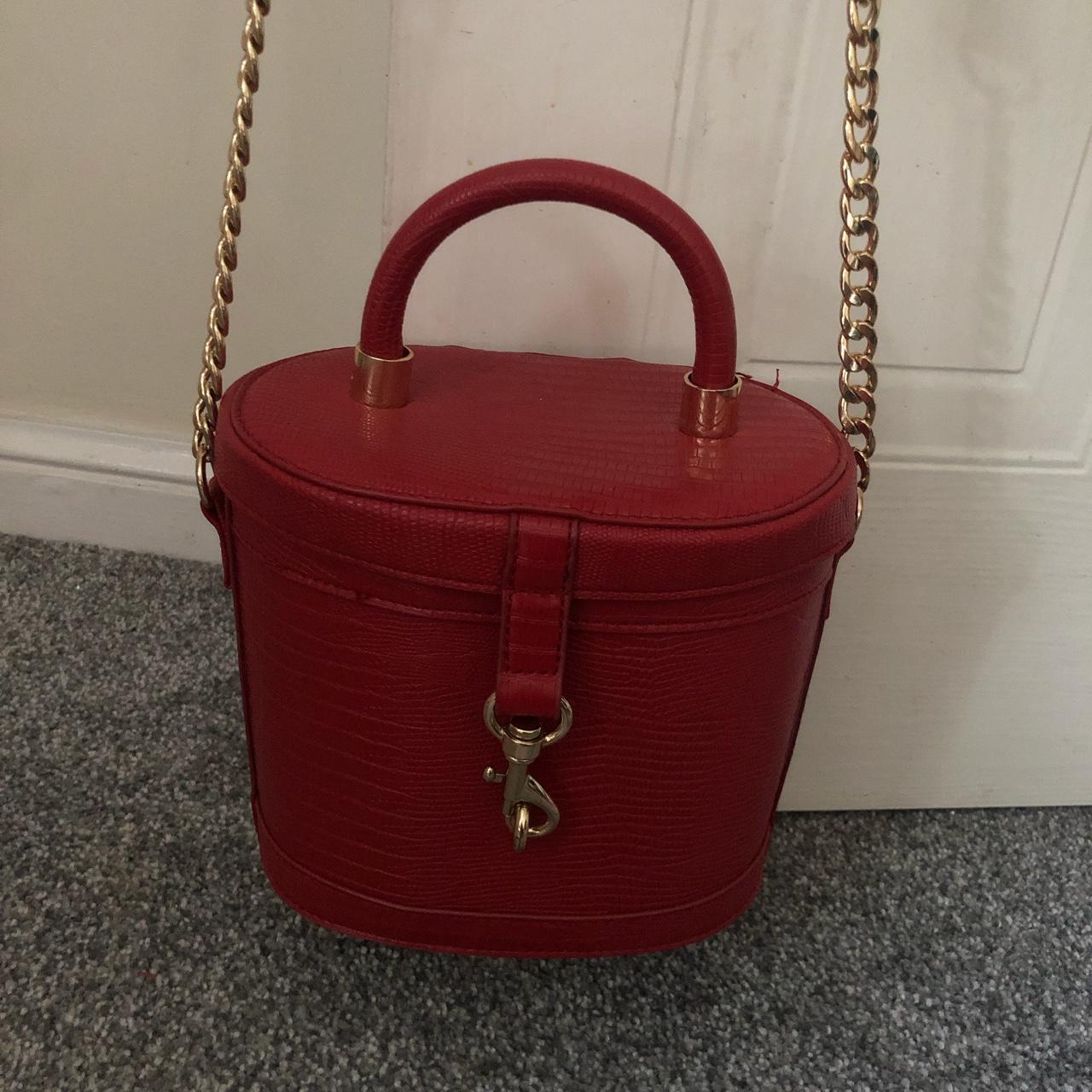 Primark red oval faux leather snakeskin imprint... - Depop