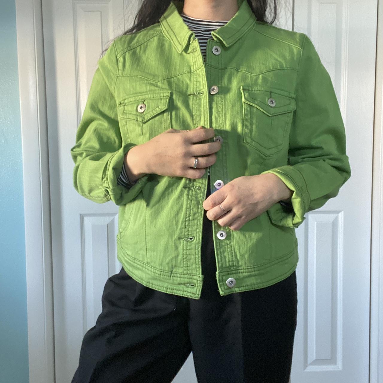 Lime Green Denim Jacket Size L Brand Live And Let Depop
