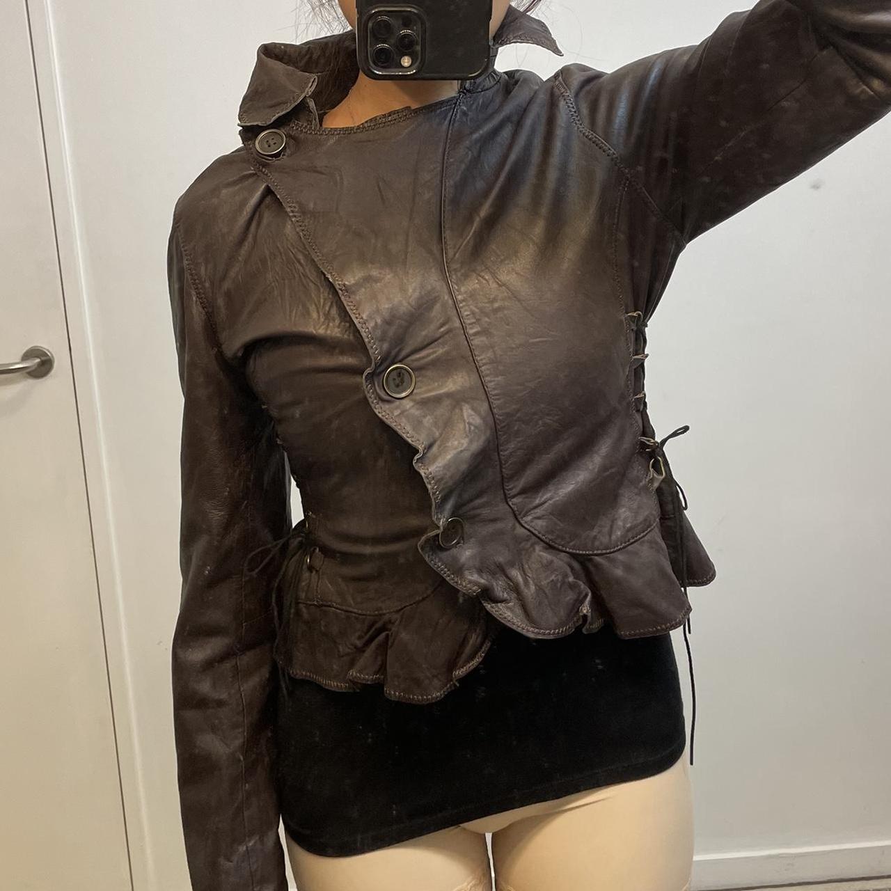 Unique sexy real leather jacket from Morgan Cropped... - Depop