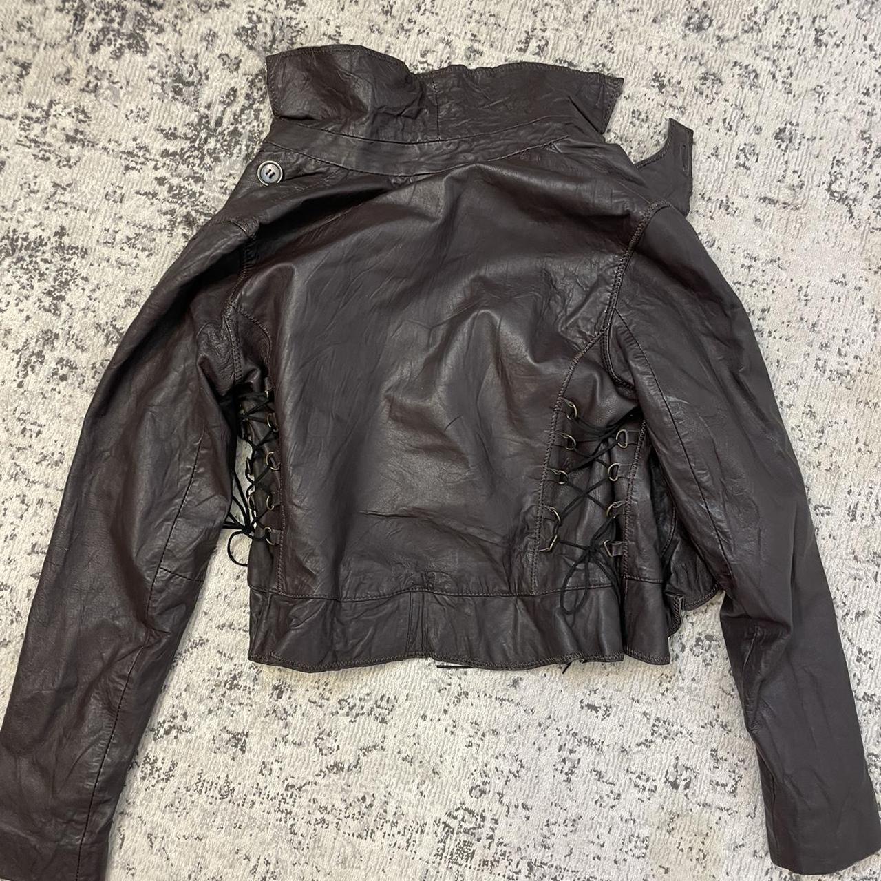 Unique sexy real leather jacket from Morgan Cropped... - Depop