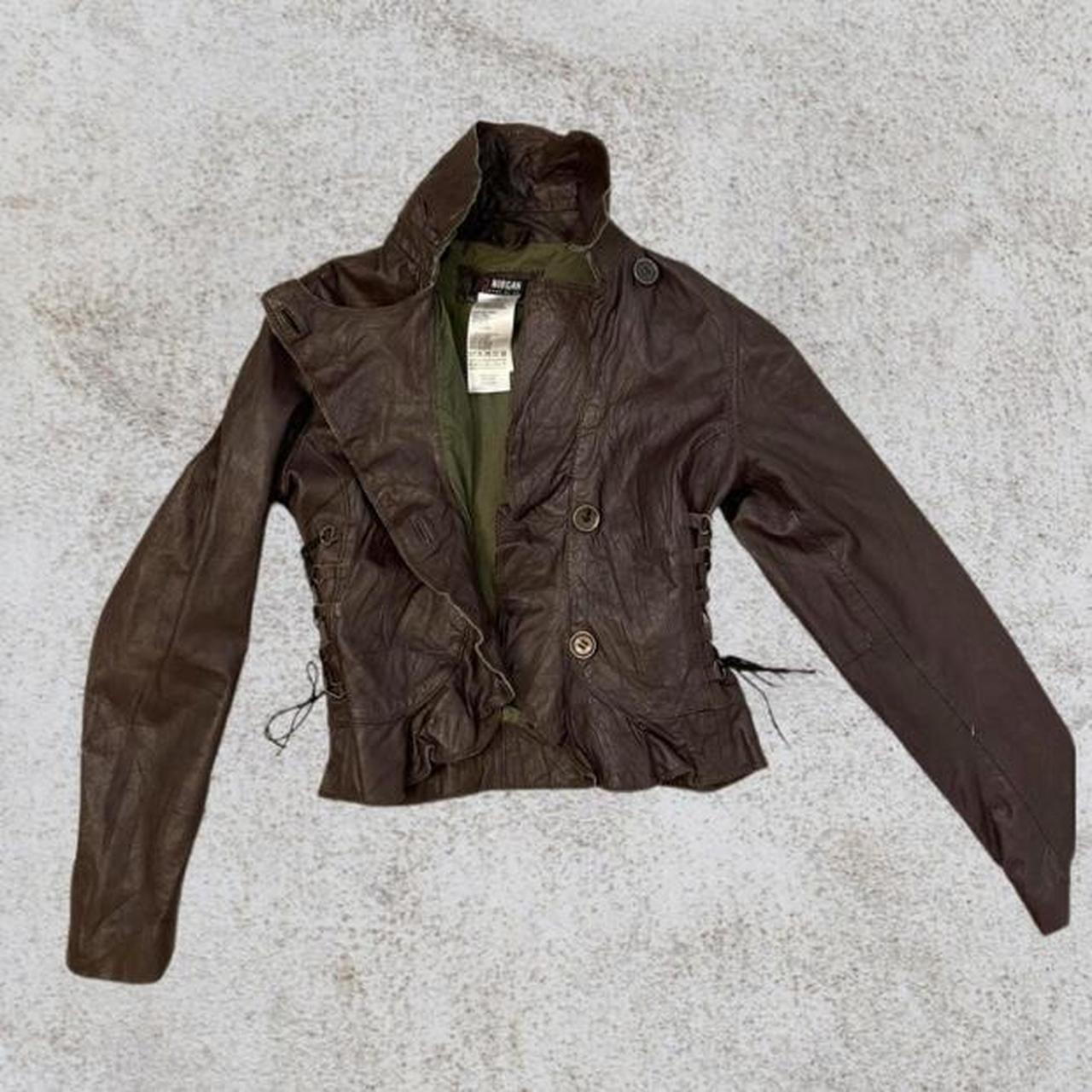 Unique sexy real leather jacket from Morgan Cropped... - Depop