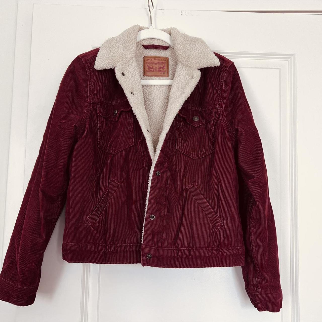 maroon Levi’s corduroy shearling jacket, great... - Depop