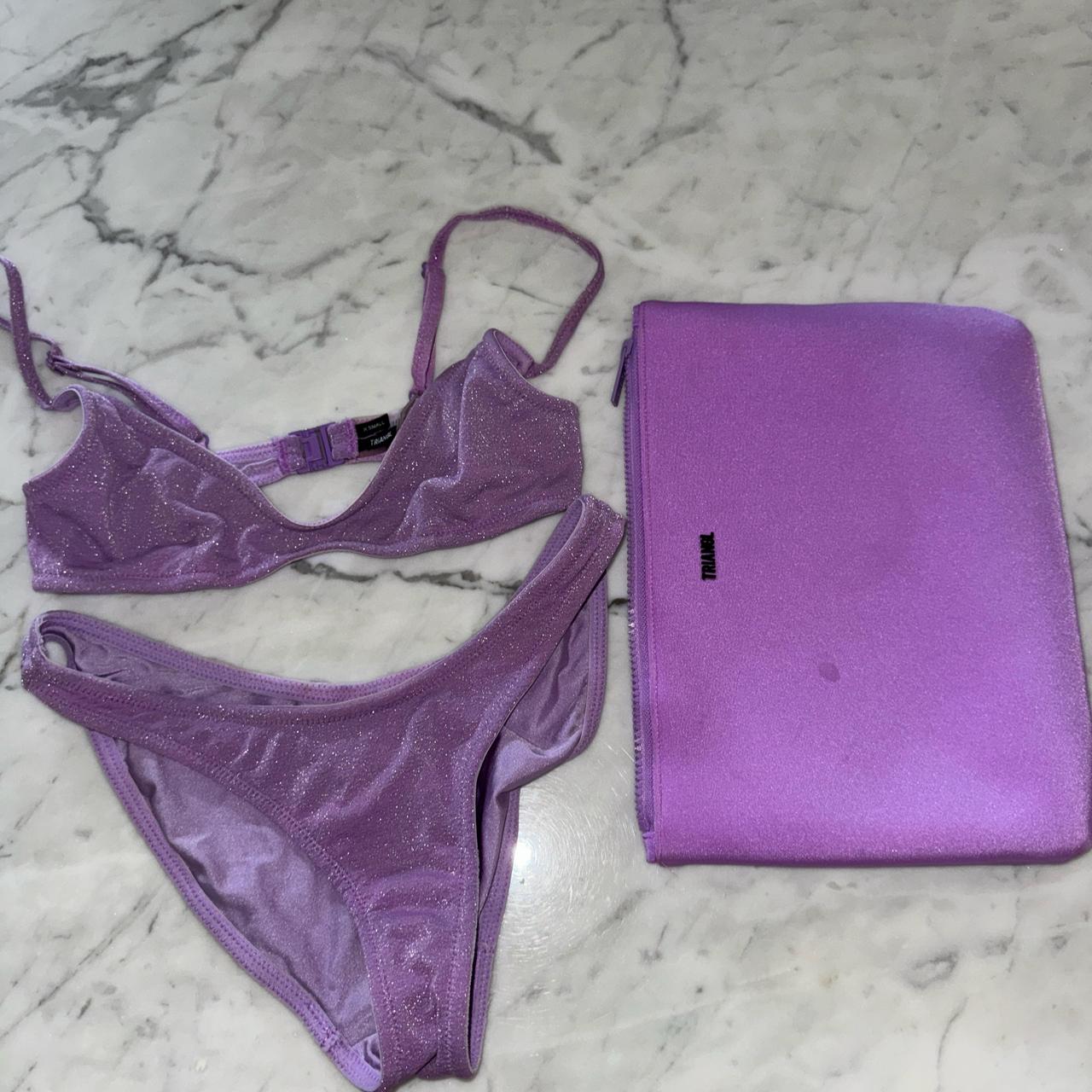 Sparkle purple triangl bikini top: size XS bottems:... | Depop