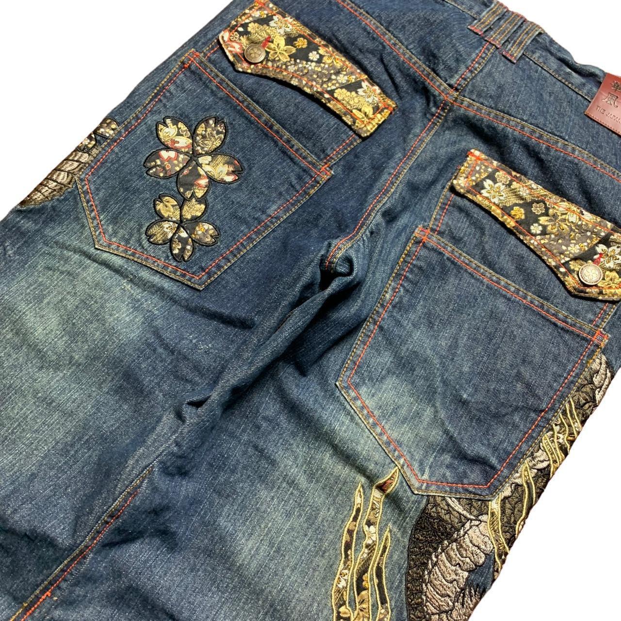 Embroidered Dragon + Koi Fish Japanese Denim... - Depop