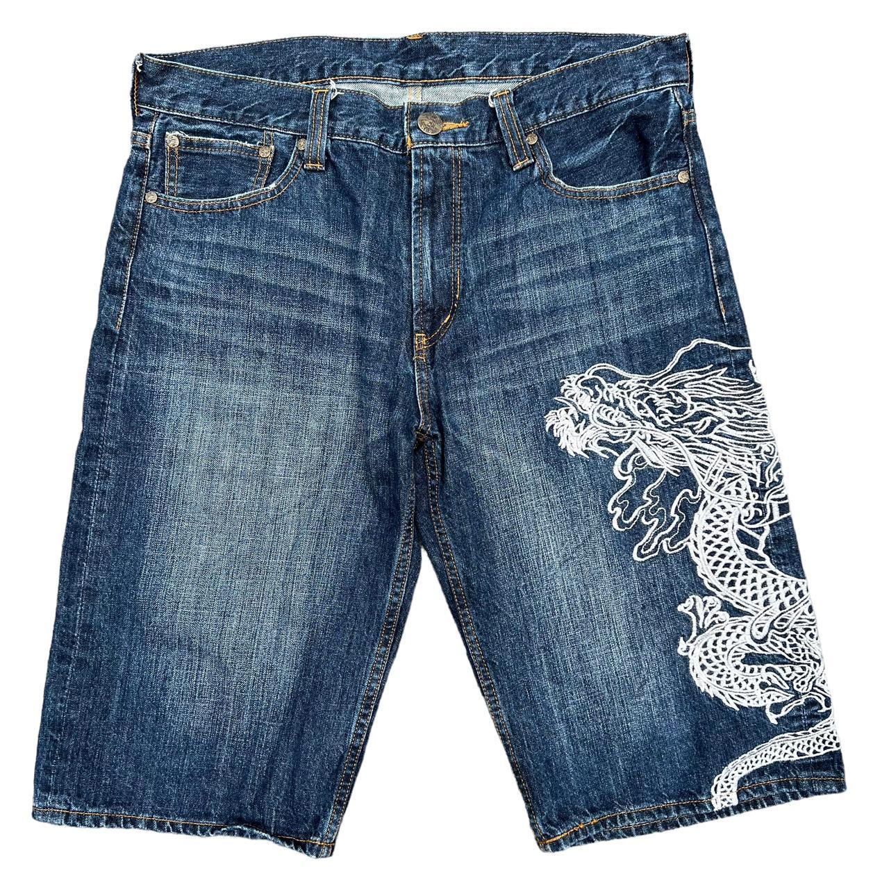 Vintage Japanese Denim Embroidered Dragon Shorts /... - Depop