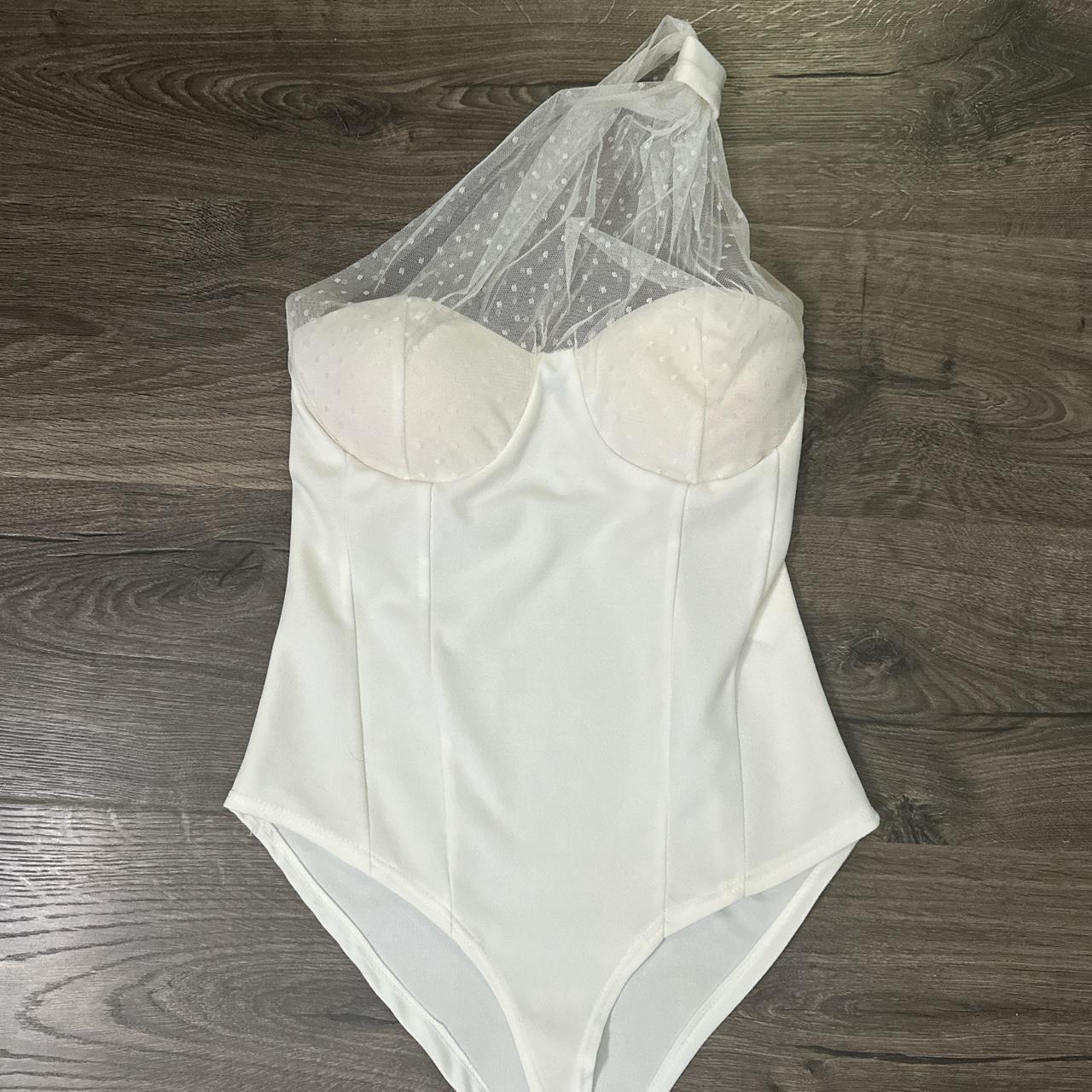 Classy White mesh bodysuit. Worn 1x Size... - Depop