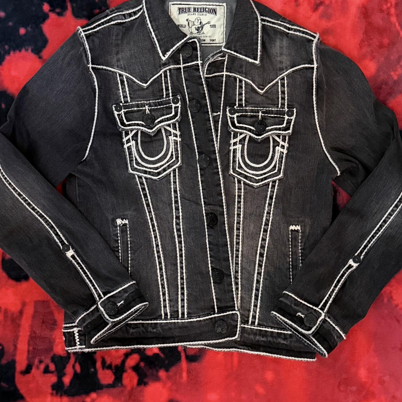 true religion rope stitch denim jacket size:... - Depop