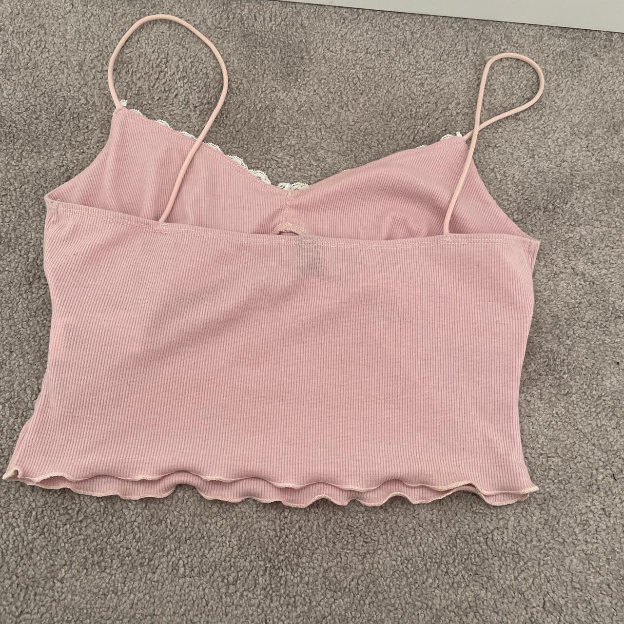women’s lace pink y2k singlet. It’s cropped with a... - Depop