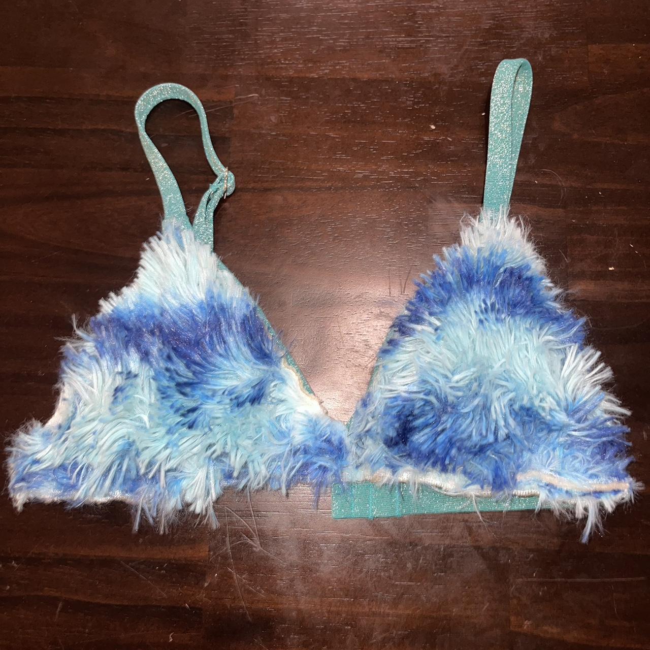 Fuzzy blue bra top upcycled by me Mermaid vibes... - Depop