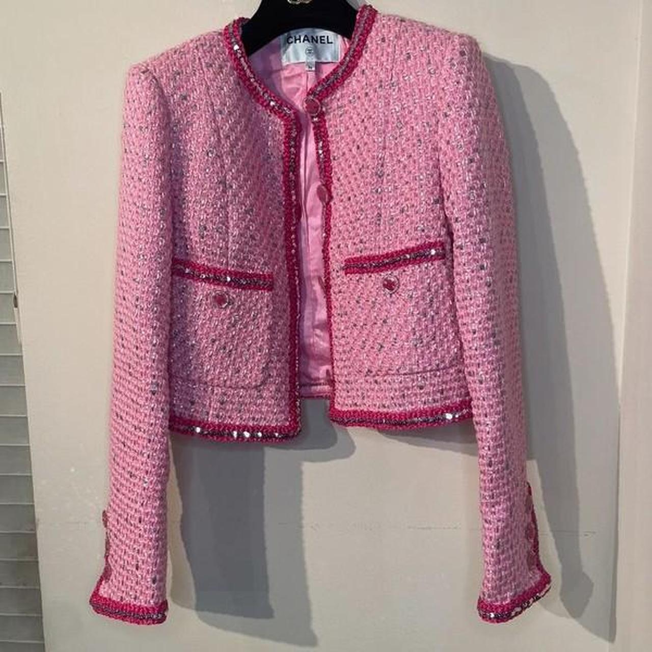 Chanel Pink Tweed Jacket (Size 36) S Chanel Pink... - Depop