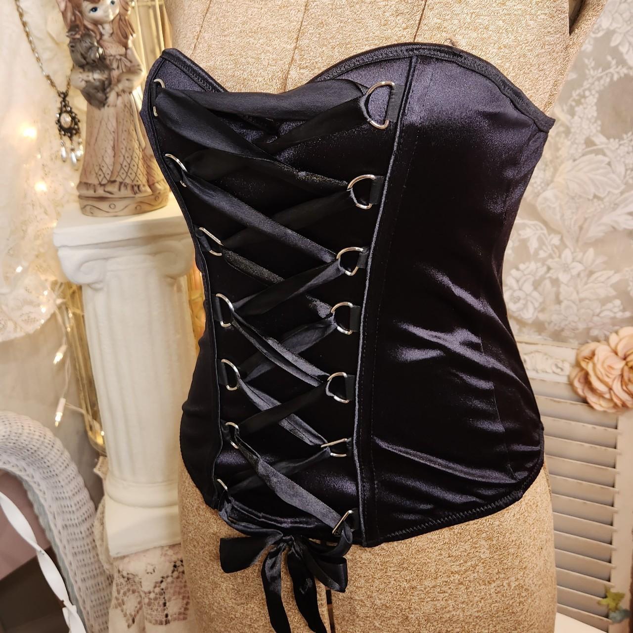 ౨ৎ black satin corset ౨ৎ size small spirit... - Depop