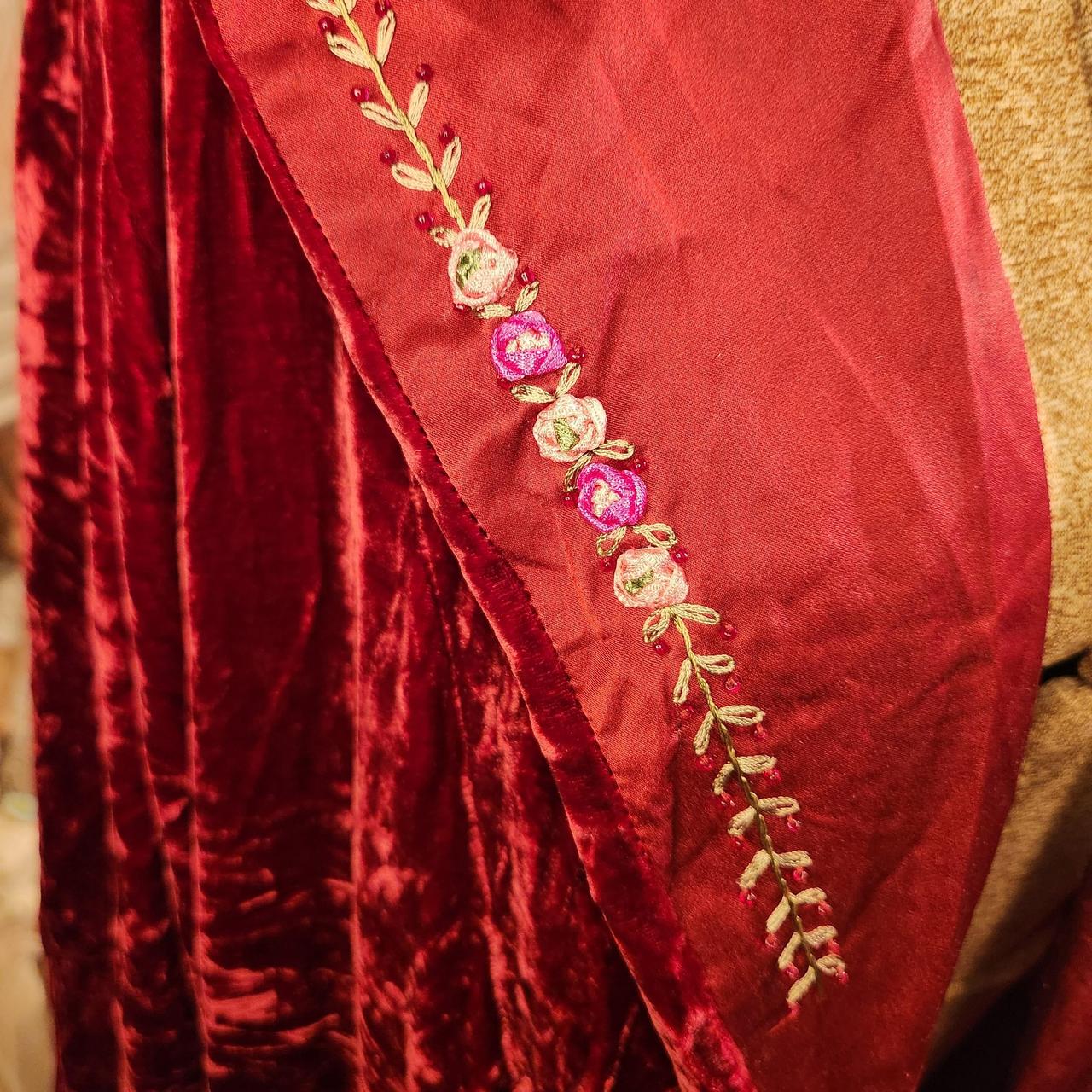 vintage red velvet robe with embroidered ivy... | Depop