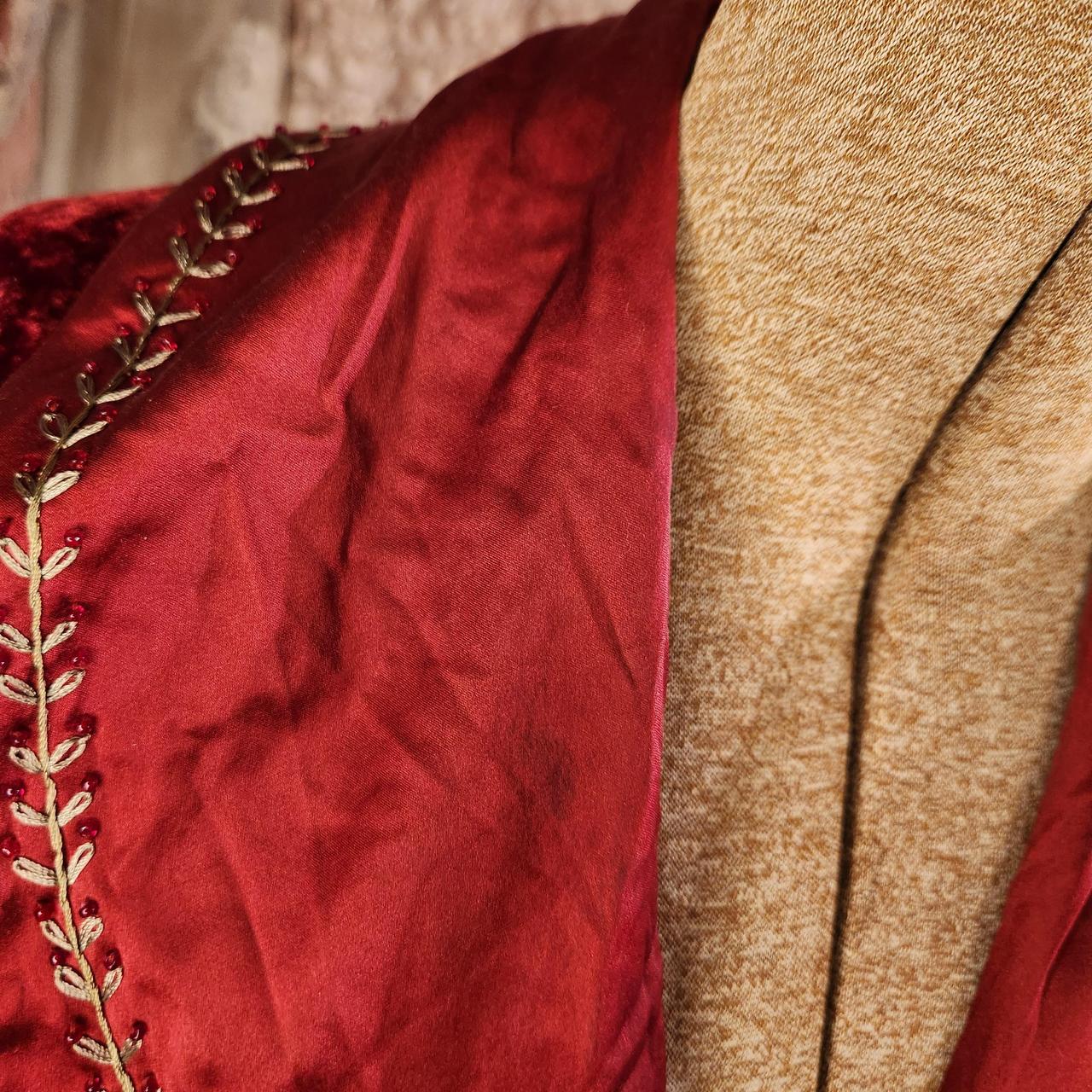 vintage red velvet robe with embroidered ivy... | Depop