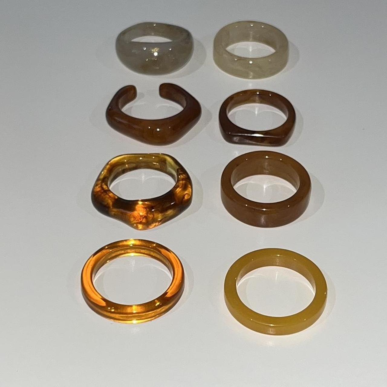 Brown acrylic resin rings bundle 🐻🍂🧸 Neutral/Brown... | Depop