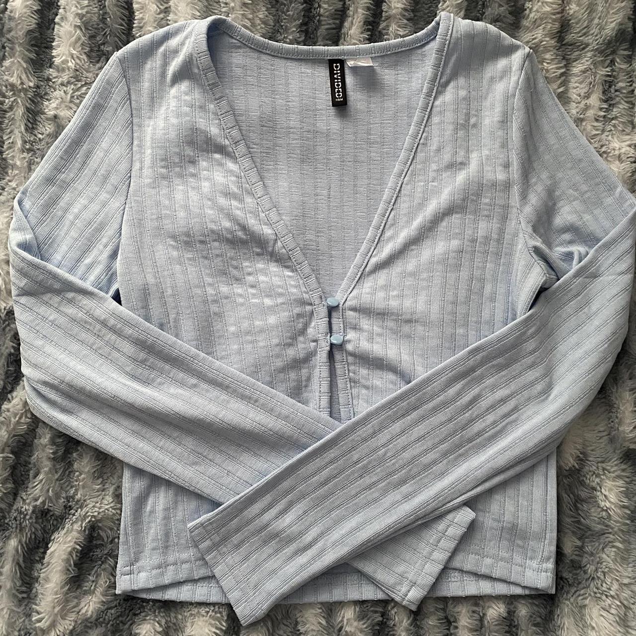 ☁️ baby blue cropped long sleeve ribbed cardigan from... - Depop