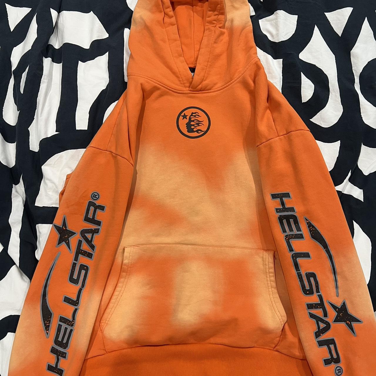 Orange distressed hellstar hoodie, size Large, 100%... - Depop