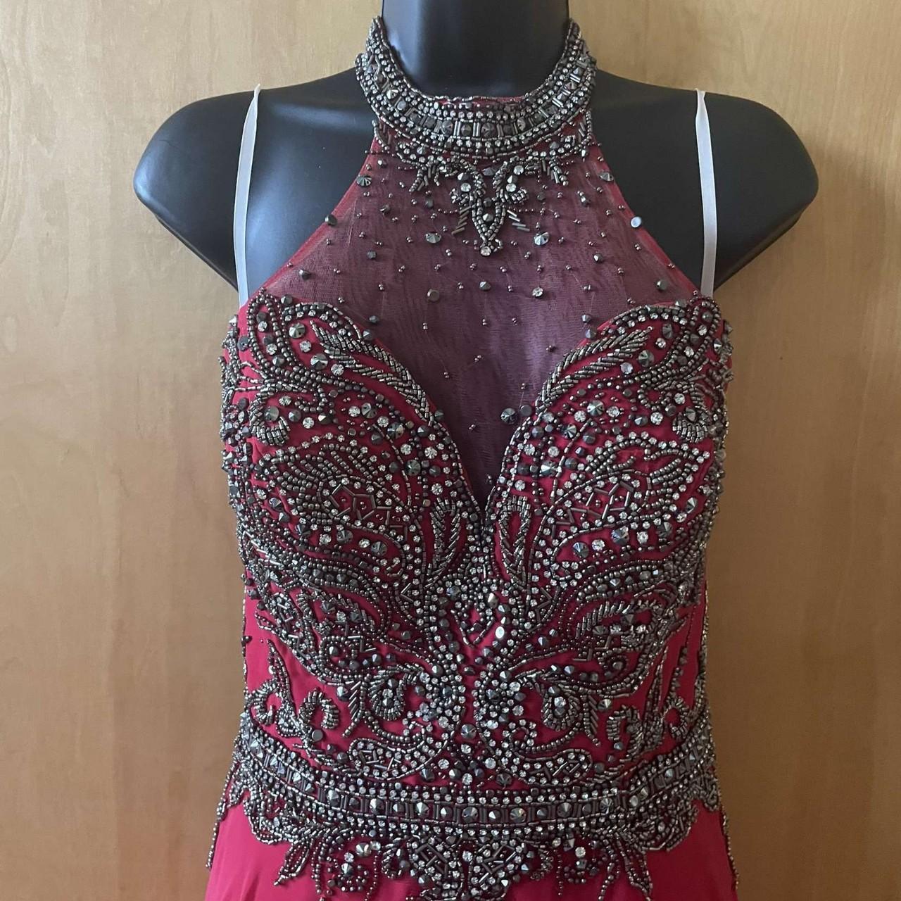 IT HAS POCKETS! long, high neck, red/pink prom dress... - Depop