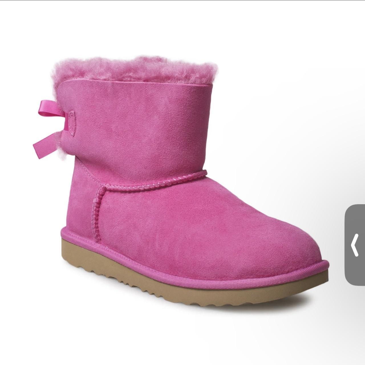 UGG MINI PINK BAILEY BOW II PINK AZALEA SUEDE ANKLE... - Depop