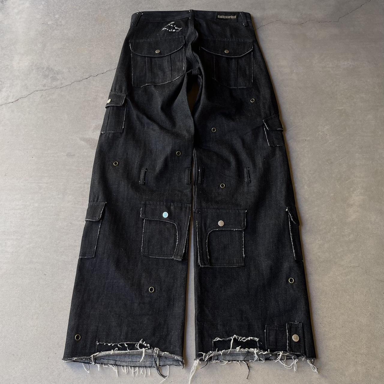 fpl grunge multipocket cargo distressed black baggy... - Depop