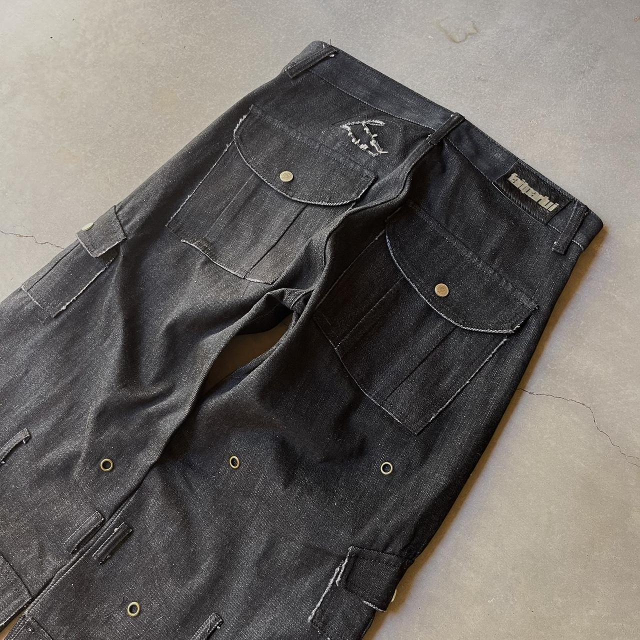 fpl grunge multipocket cargo distressed black baggy... - Depop
