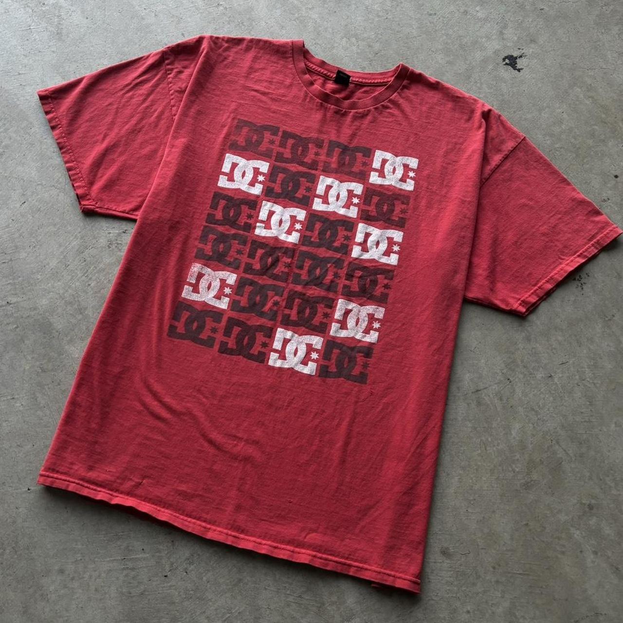 Vintage oversized red dc skate tee Crazy chest... | Depop