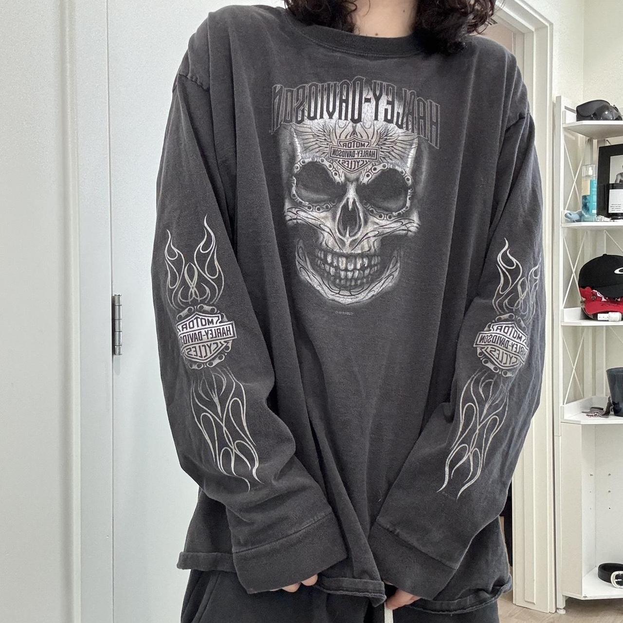 Y2K cyber grunge Harley skull tee shirt Rare 2000s... - Depop