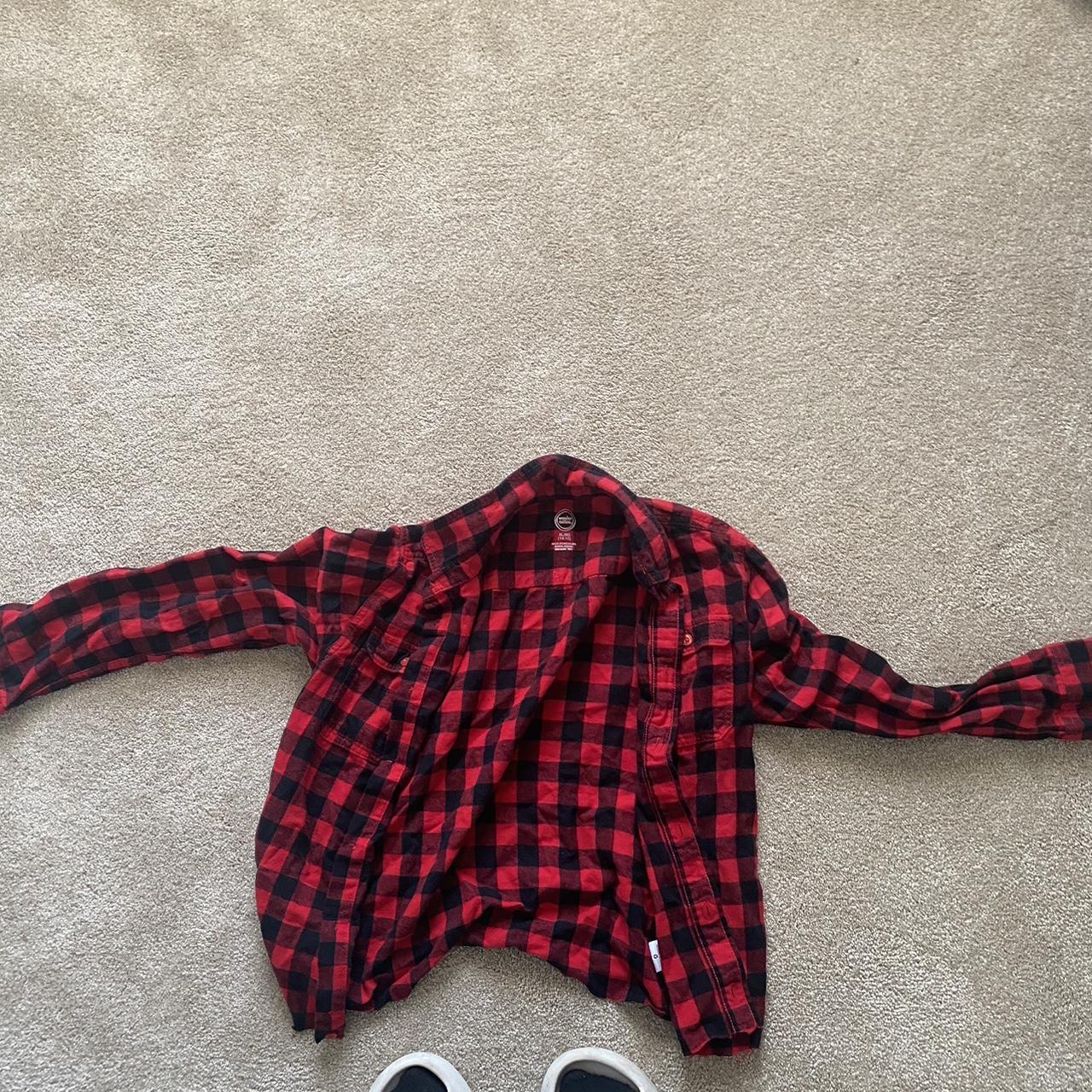 Wonder Nation Red and Green Flannel(Cropped) Size... - Depop