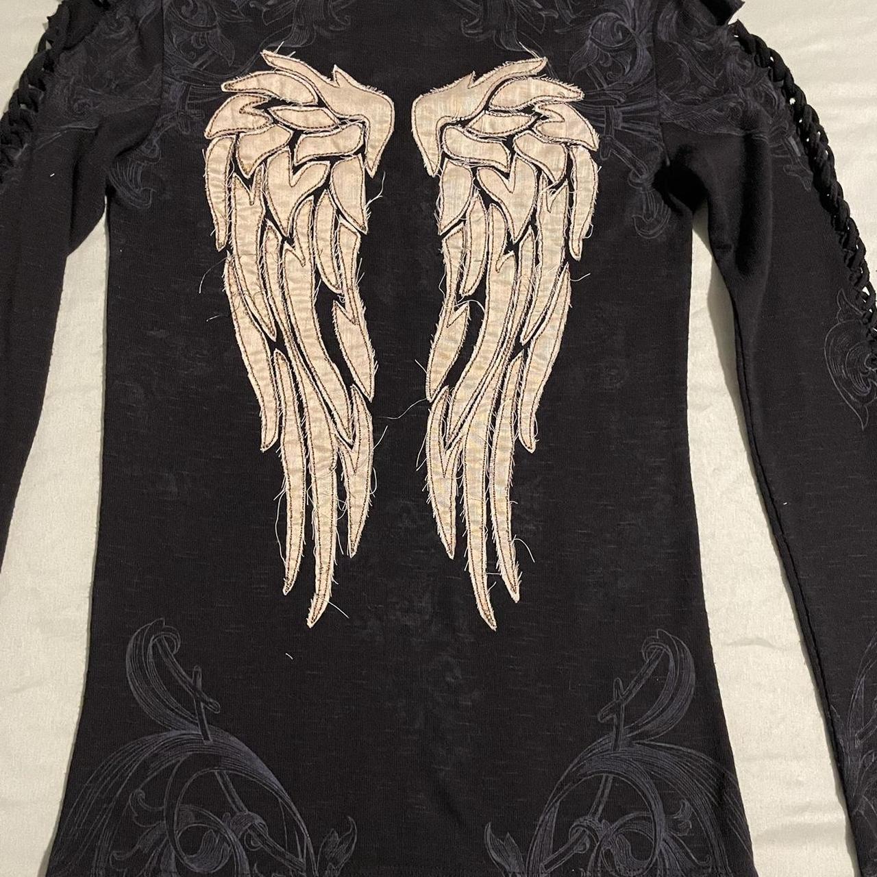 y2k angel wings long sleeve insane 2000s angle... - Depop