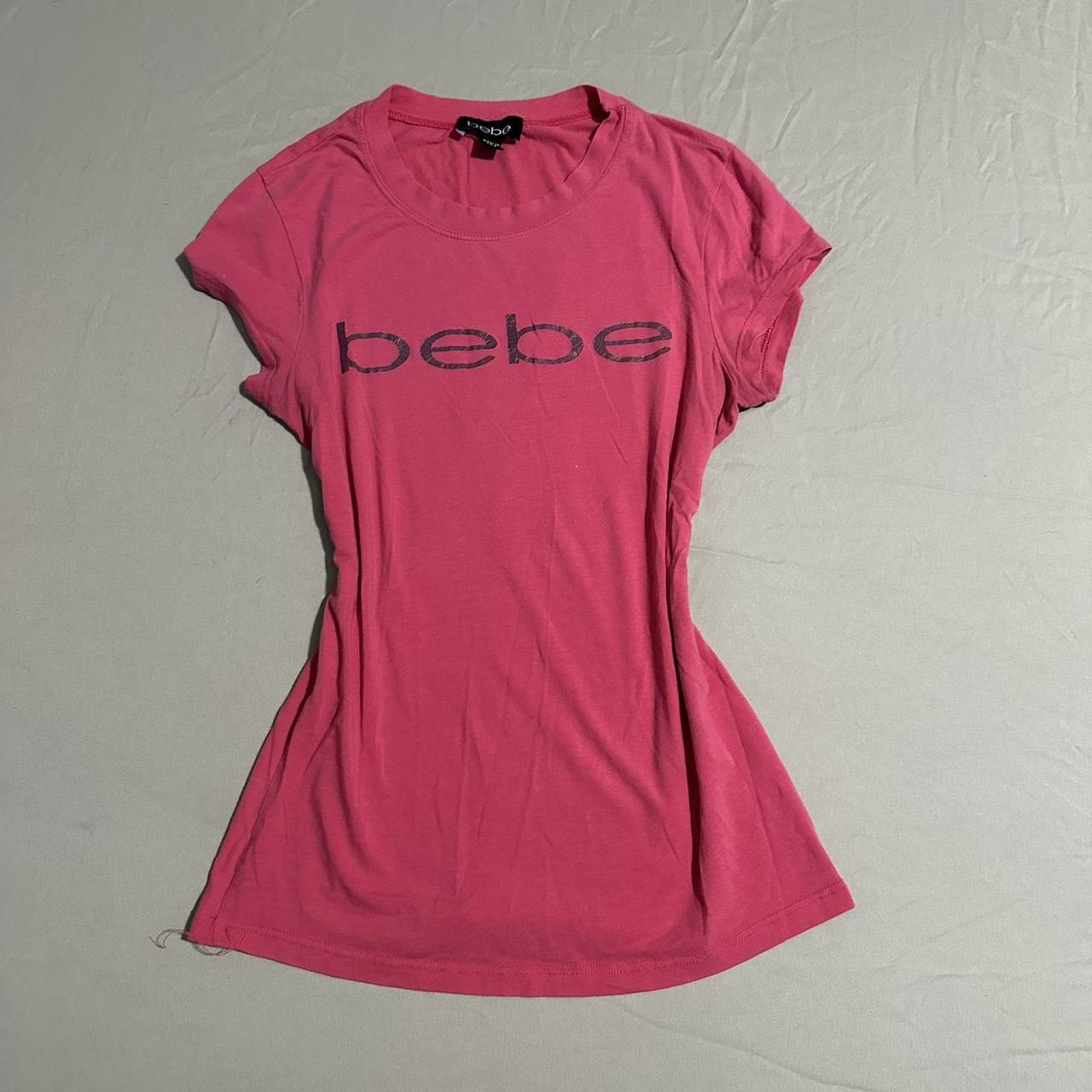 y2k adorable pink bimbo BEBE spell out tee super... - Depop