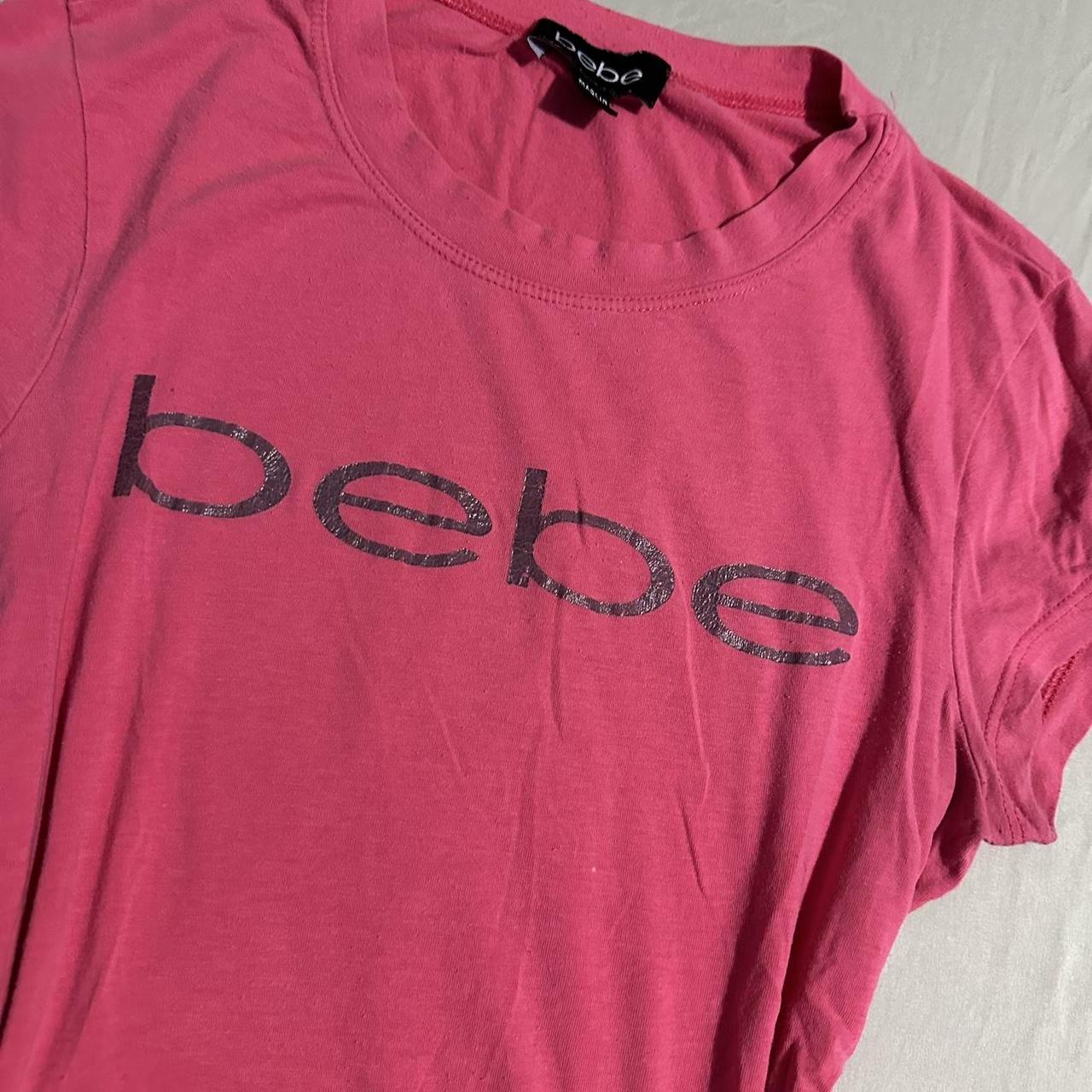 y2k adorable pink bimbo BEBE spell out tee super... - Depop