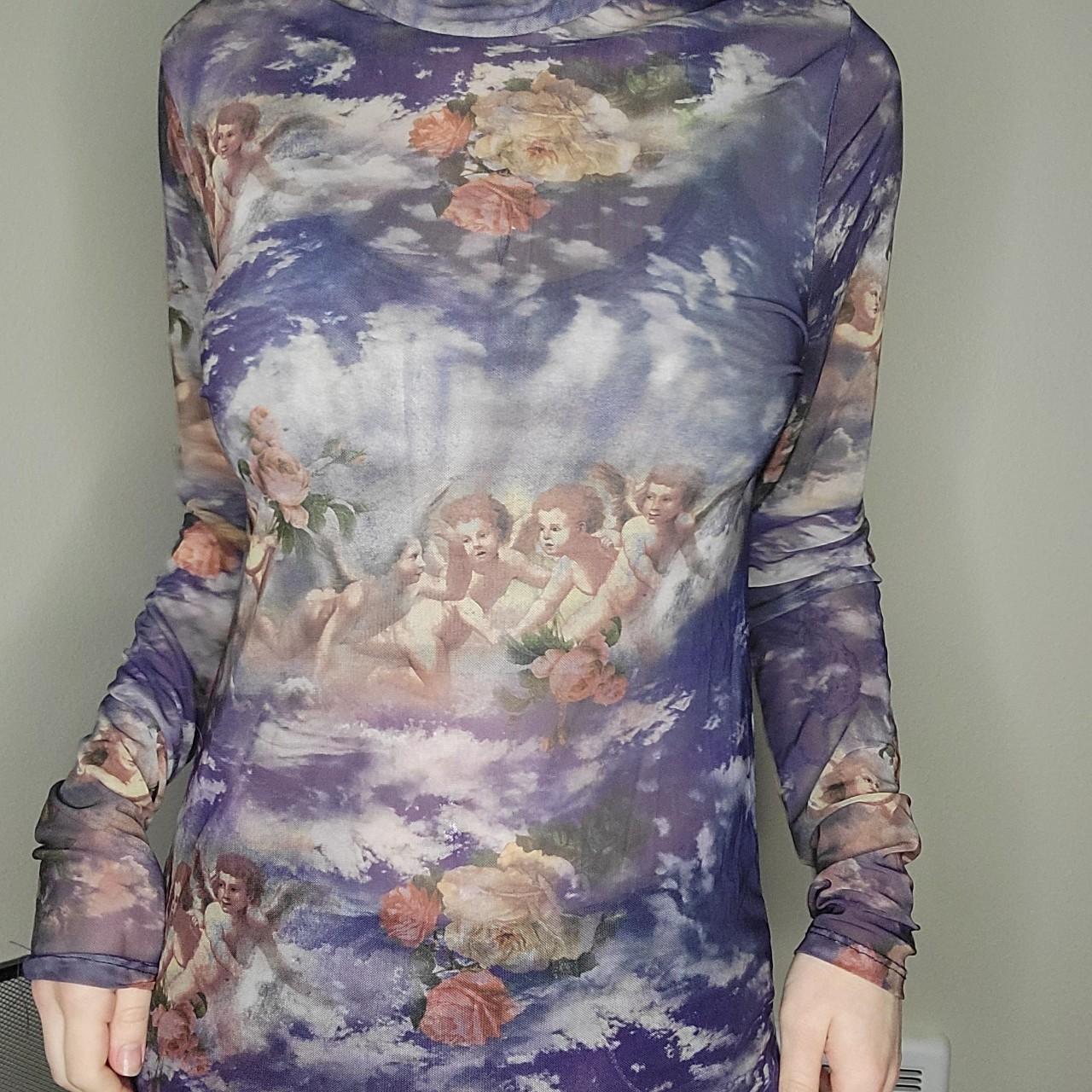 Long sleeve sheer top, with cherub/cloud pattern ☆... - Depop