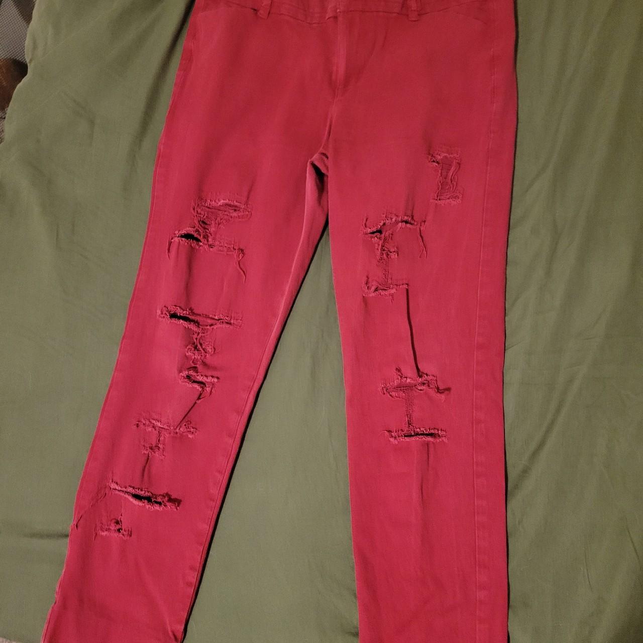 Red ripped skinny jeans ☆ I added the rips... - Depop