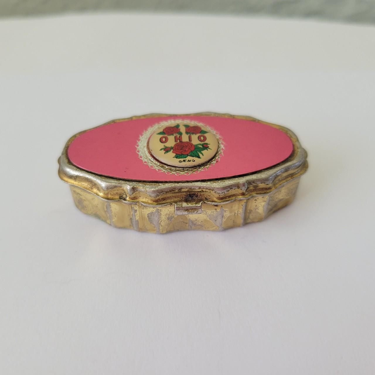 Vintage Pink Tone Pill Box Etched Design with... | Depop