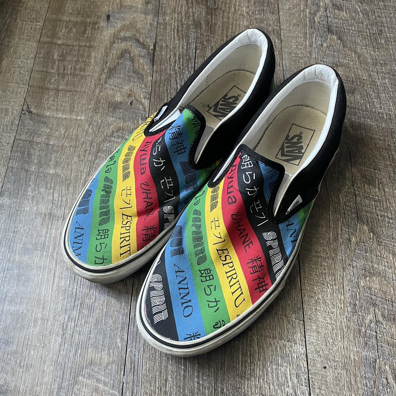 Vans multi language striped slip ons - Depop