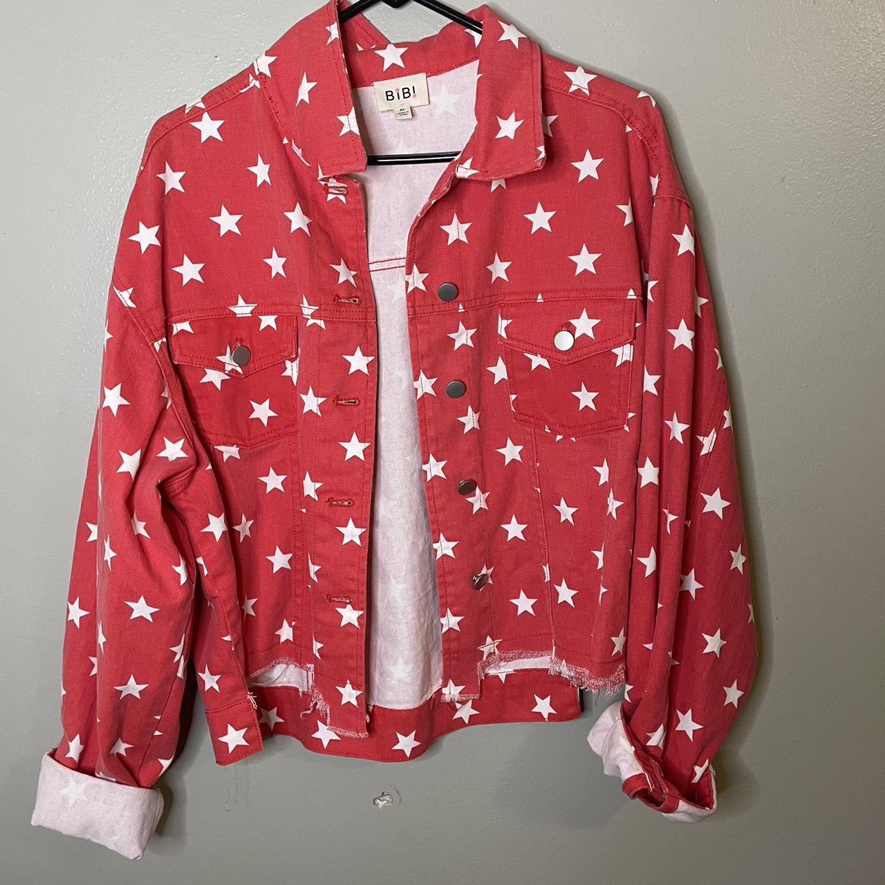 Red White Star Denim Jacket Super Cute For A Country Depop