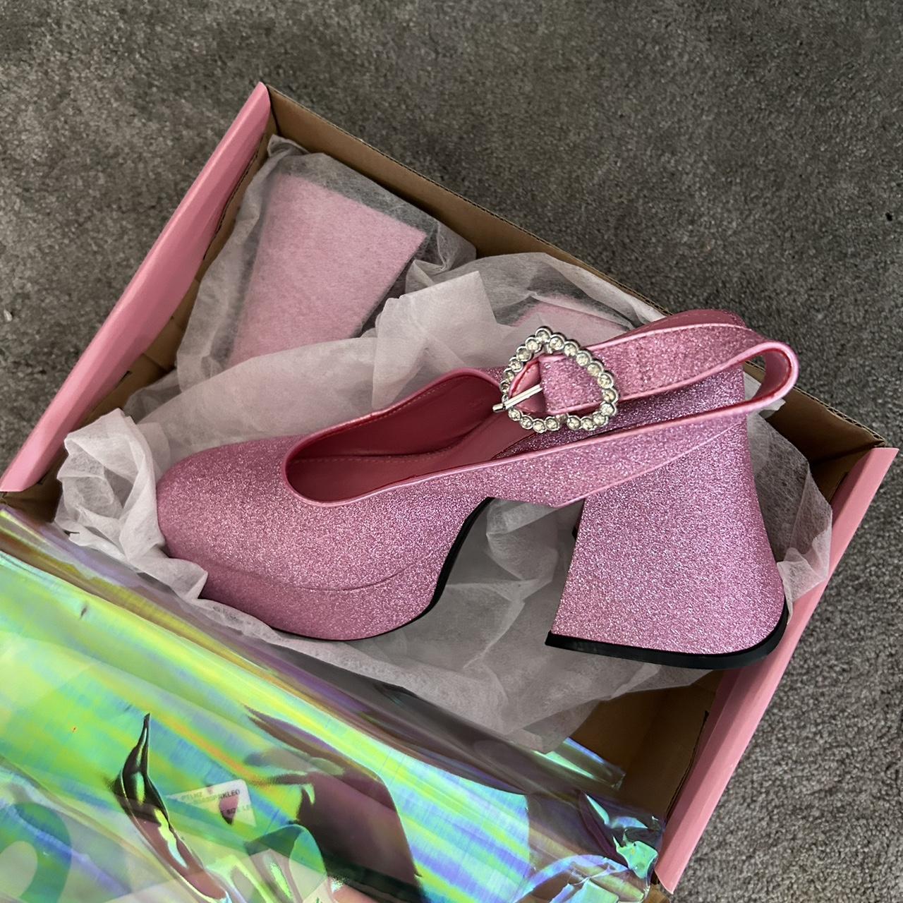 Pink Glitter Dollskill heels - Depop