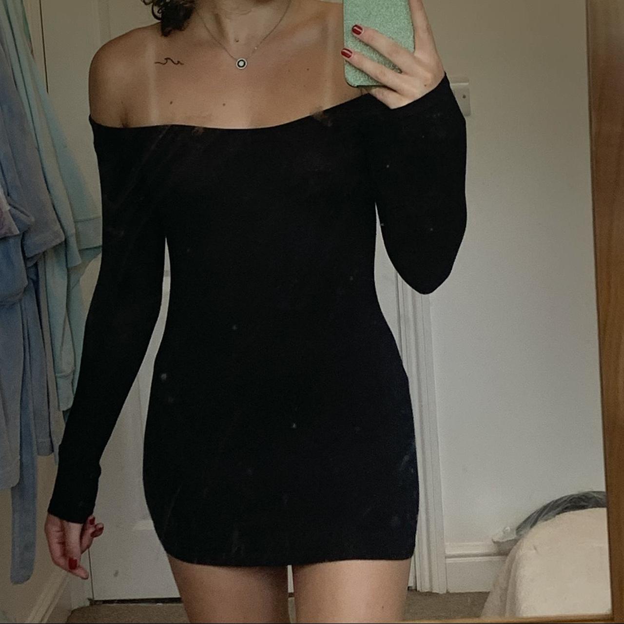 Black long sleeve cotton bodycon mini dress... - Depop