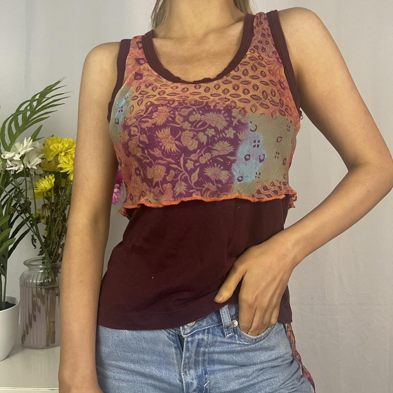 Vintage tank top 🔥 Vintage Y2K burgundy mesh tank... - Depop