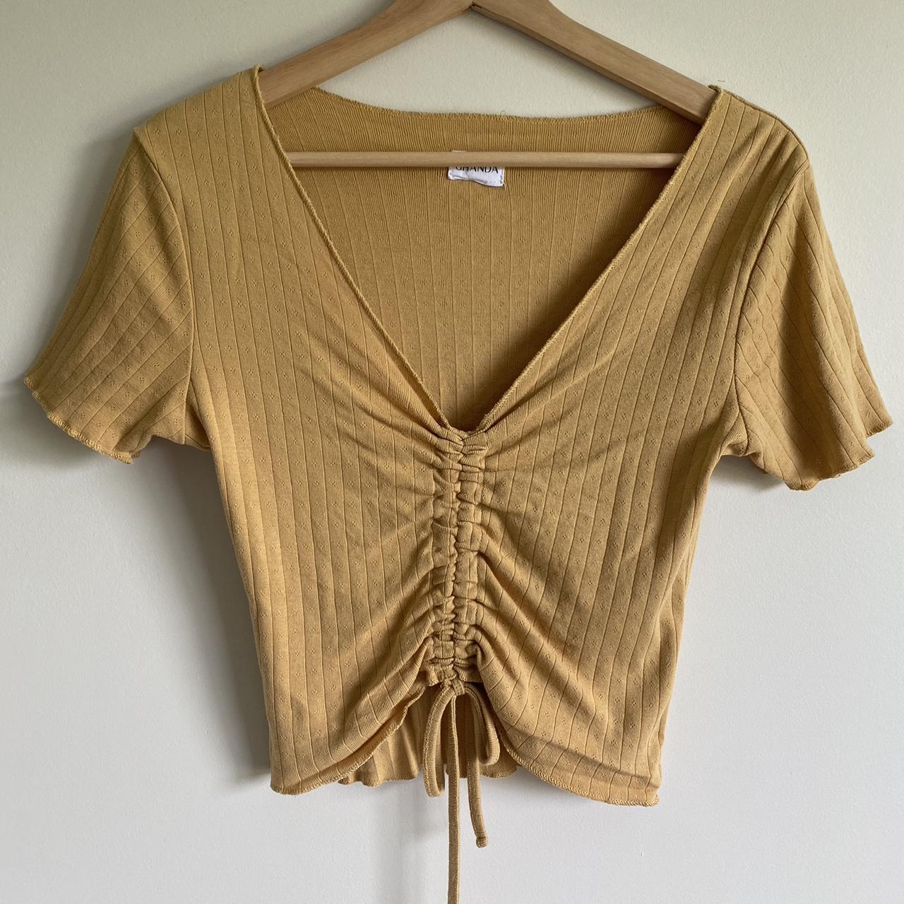 Ghanda ‘Emma’ Ribbed Crop Top Mustard colour size... - Depop