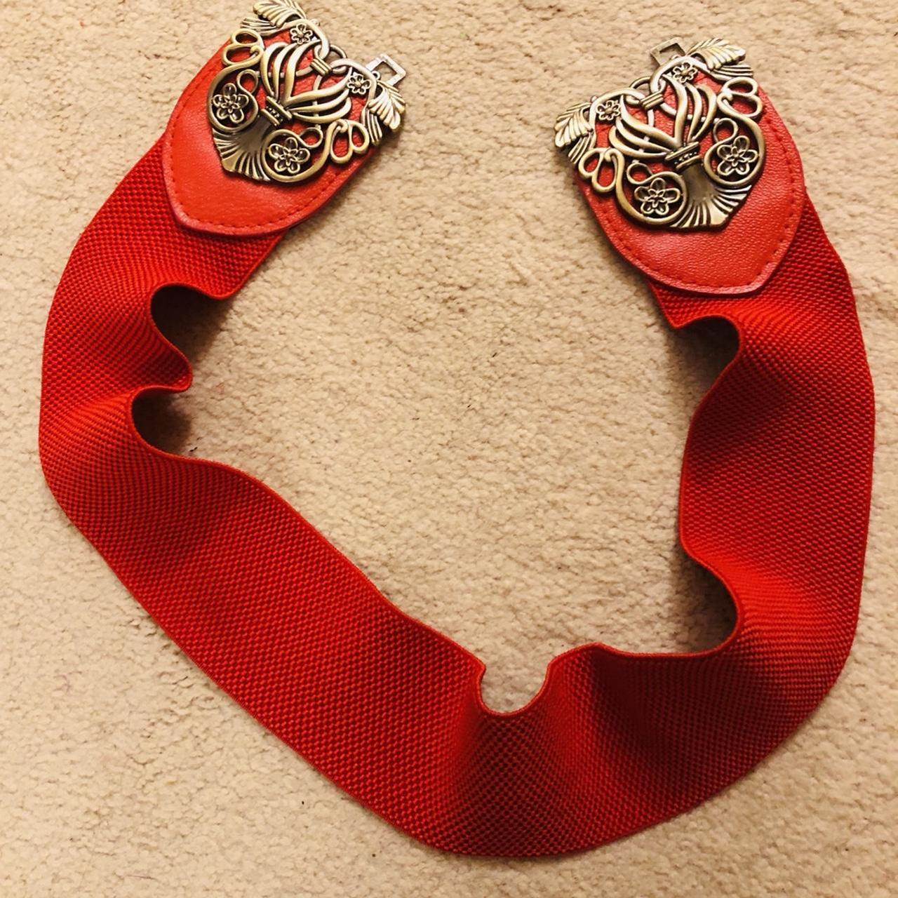 Vintage Thick red stretchy fabric belt with... - Depop