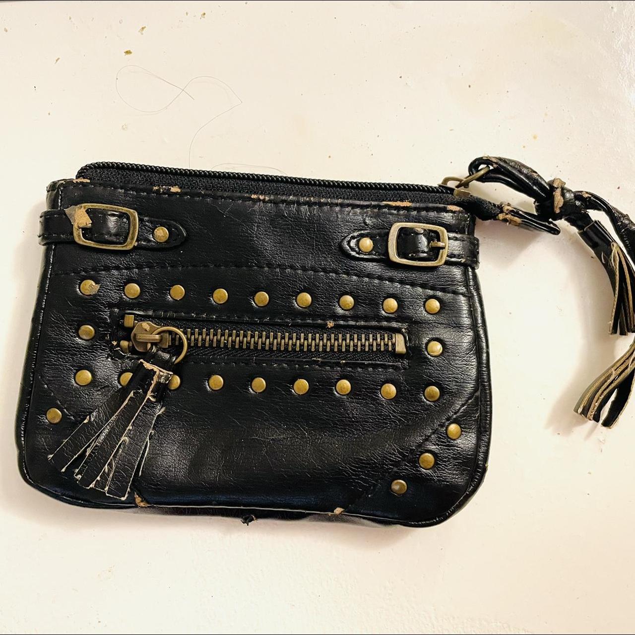 Vintage Punk gothic rocky black leather purse with... - Depop