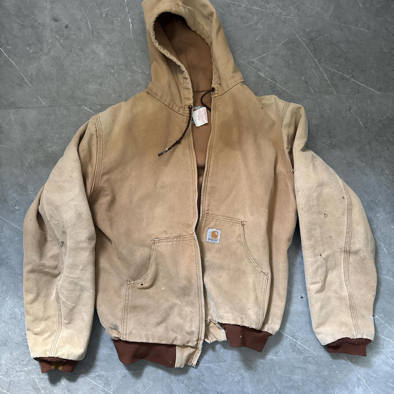 Tan and brown Carhartt jacket jacket Distressed... | Depop