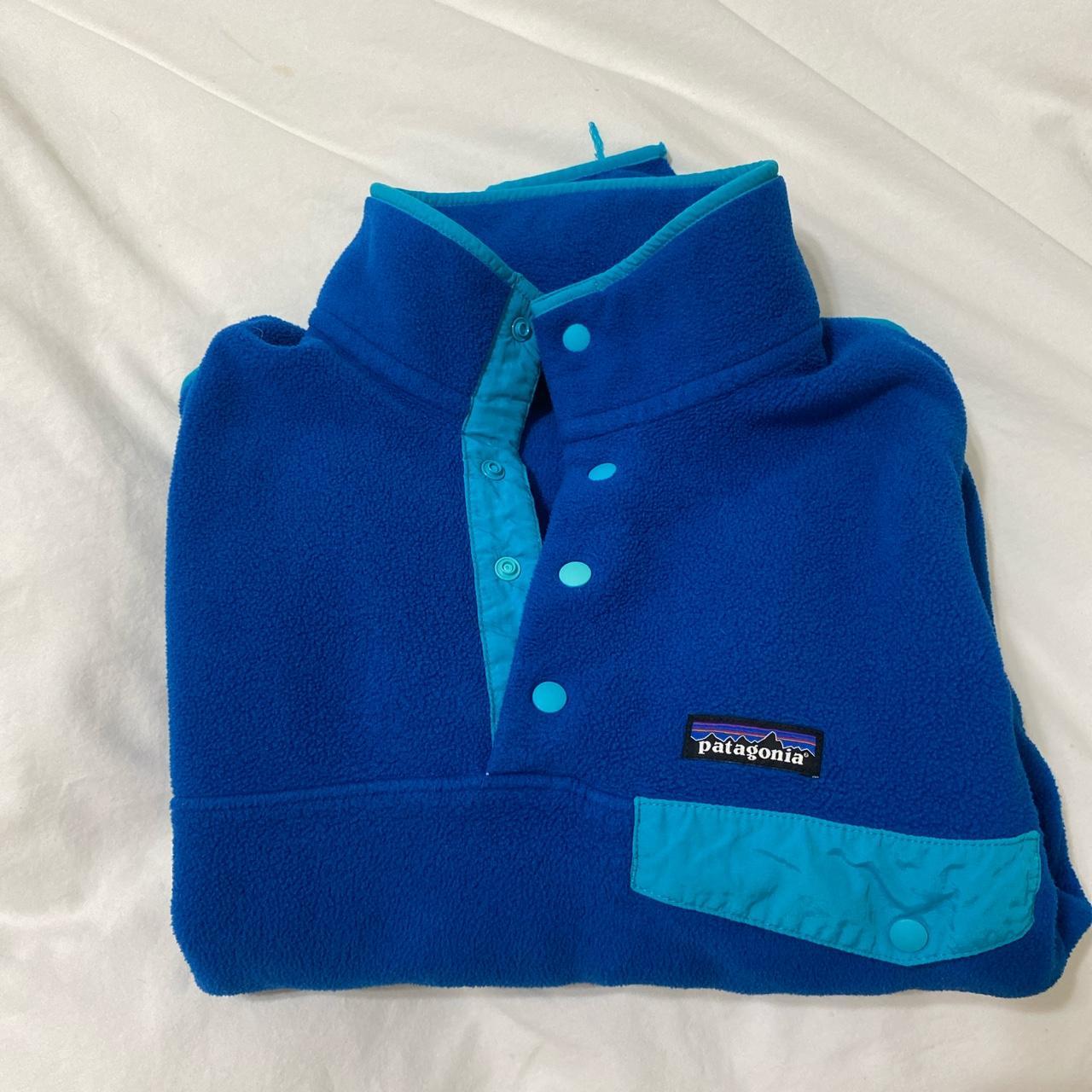 Blue Patagonia button up fleece in perfect... - Depop