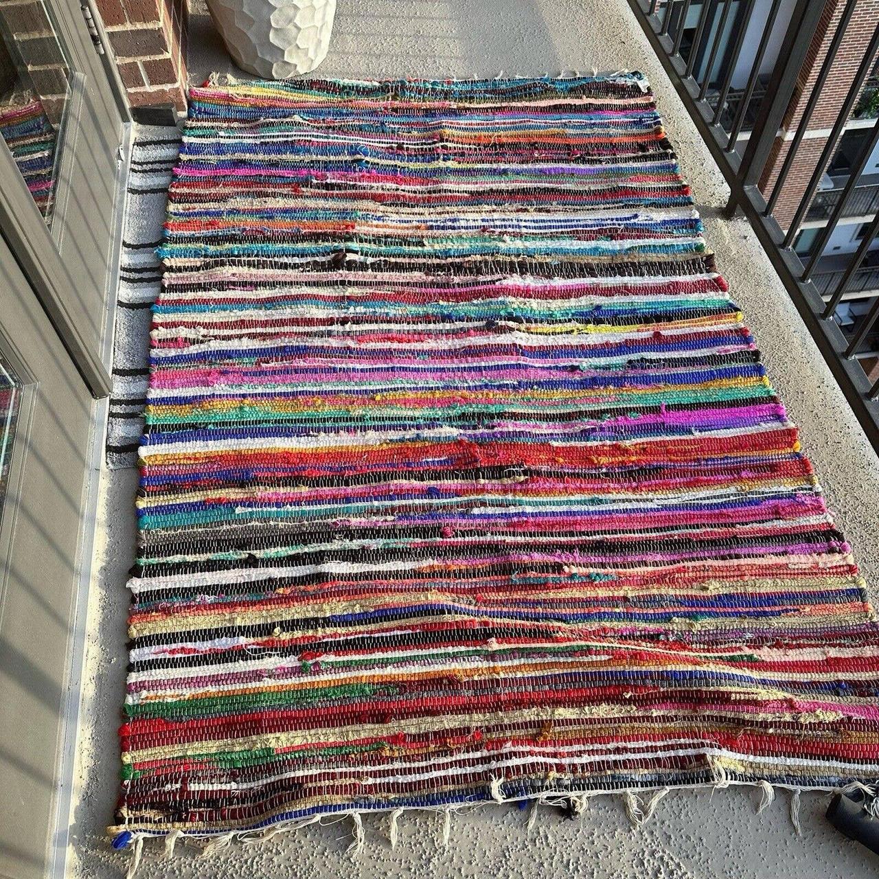 Handwoven Chindi Rug Handemade Multicolored Floor... - Depop